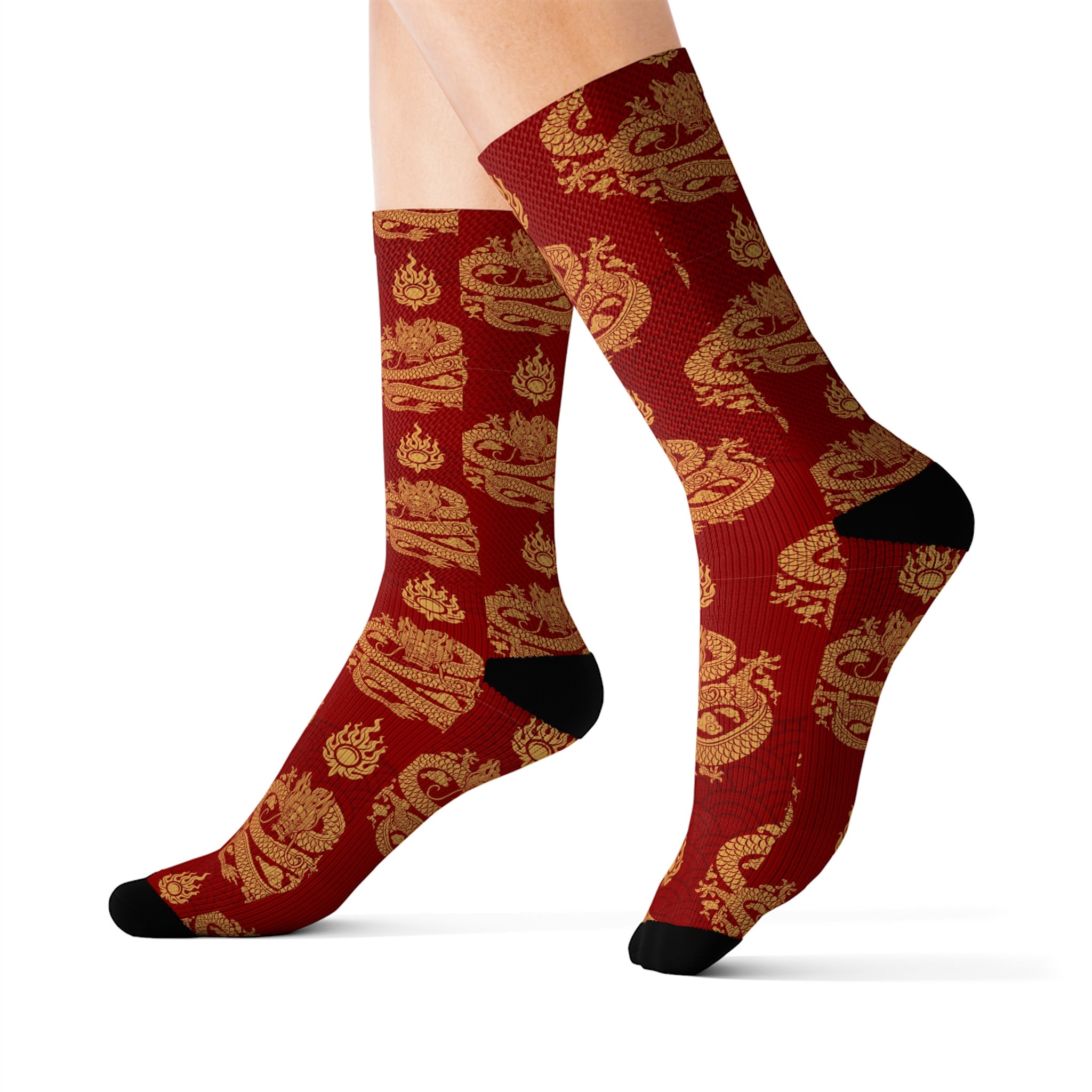 Red and Gold Dragon Socks, Japan, Japanese Theme, Gift for Him, Crazy ...