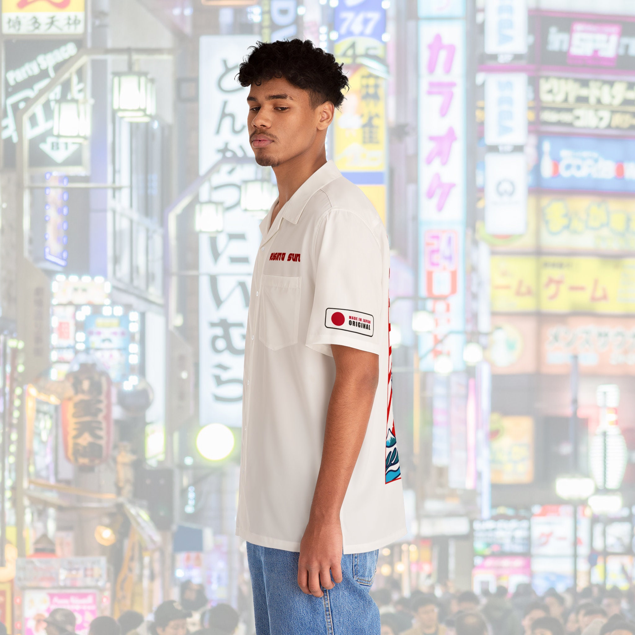 Rising Sun Hawaiian Shirt Retro Japanese Style, Rising Sun, Wave ...