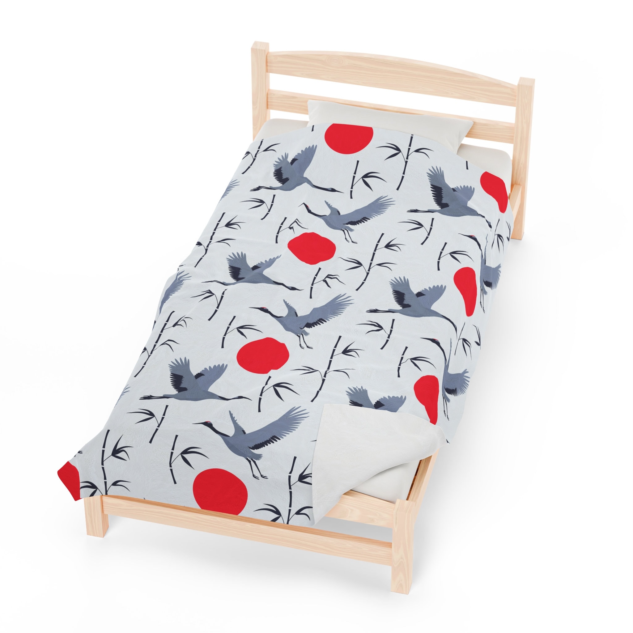 Japanese Cranes Bamboo and Red Sun Velveteen Plush Blanket, Soft ...