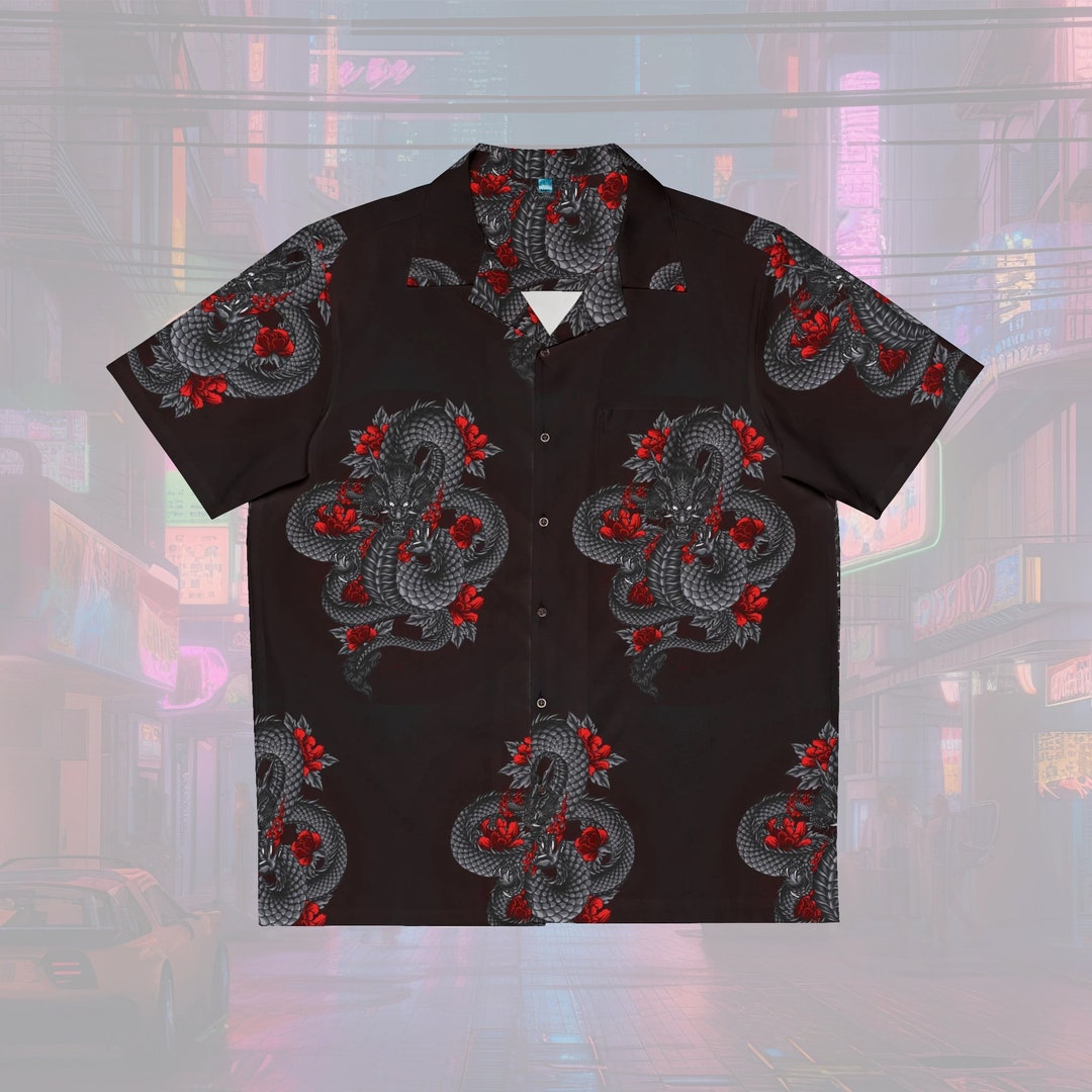 Black and Red Dragon Hawaiian Shirt, Dragon Shirt, Japanese Dragon ...