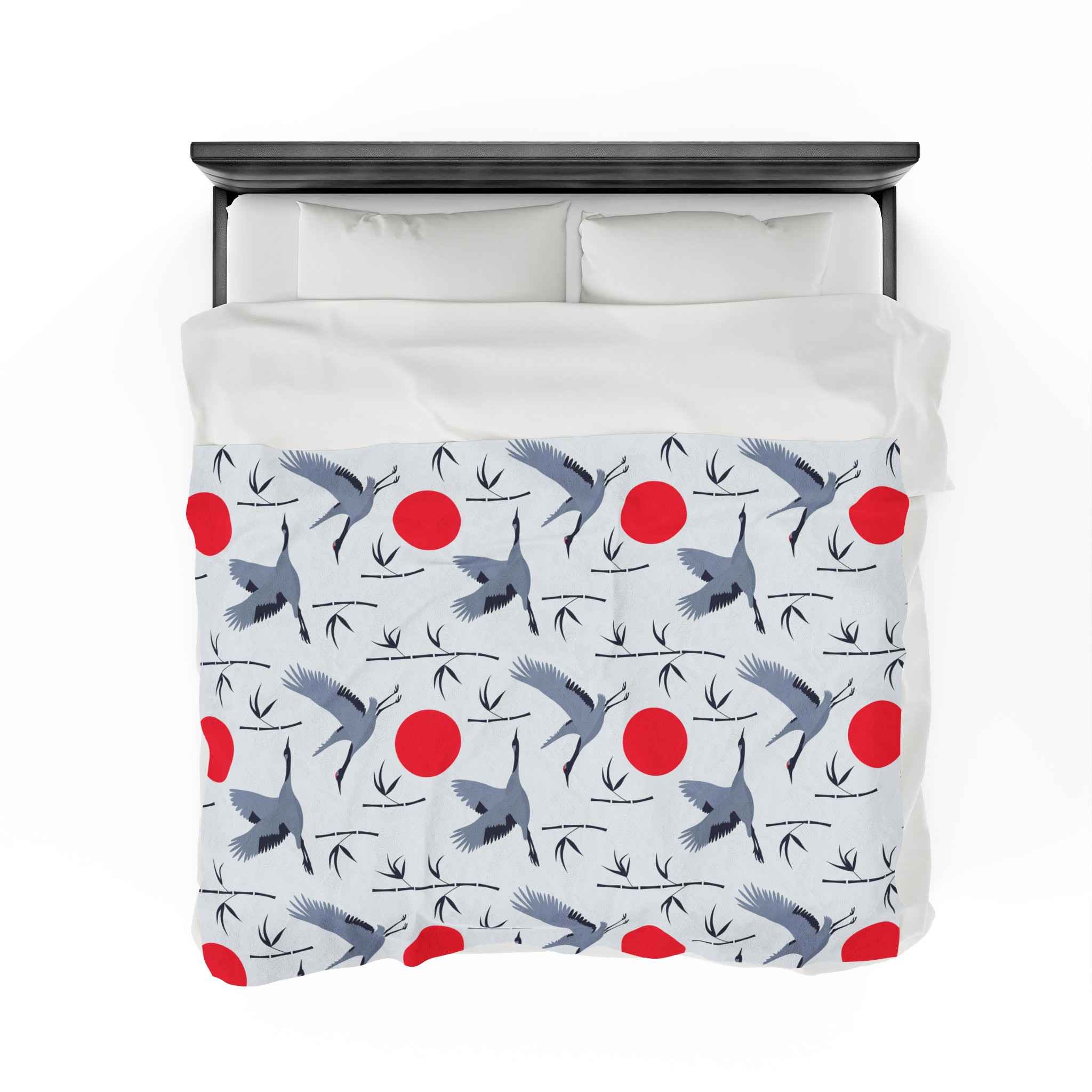 Japanese Cranes Bamboo and Red Sun Velveteen Plush Blanket, Soft ...