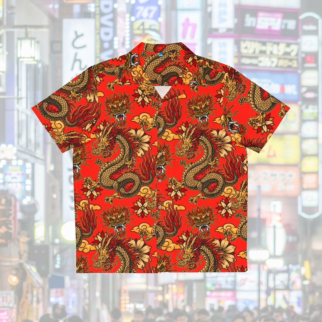Japanese Red Dragon Hawaiian Shirt, Retro Anime Style - Etsy