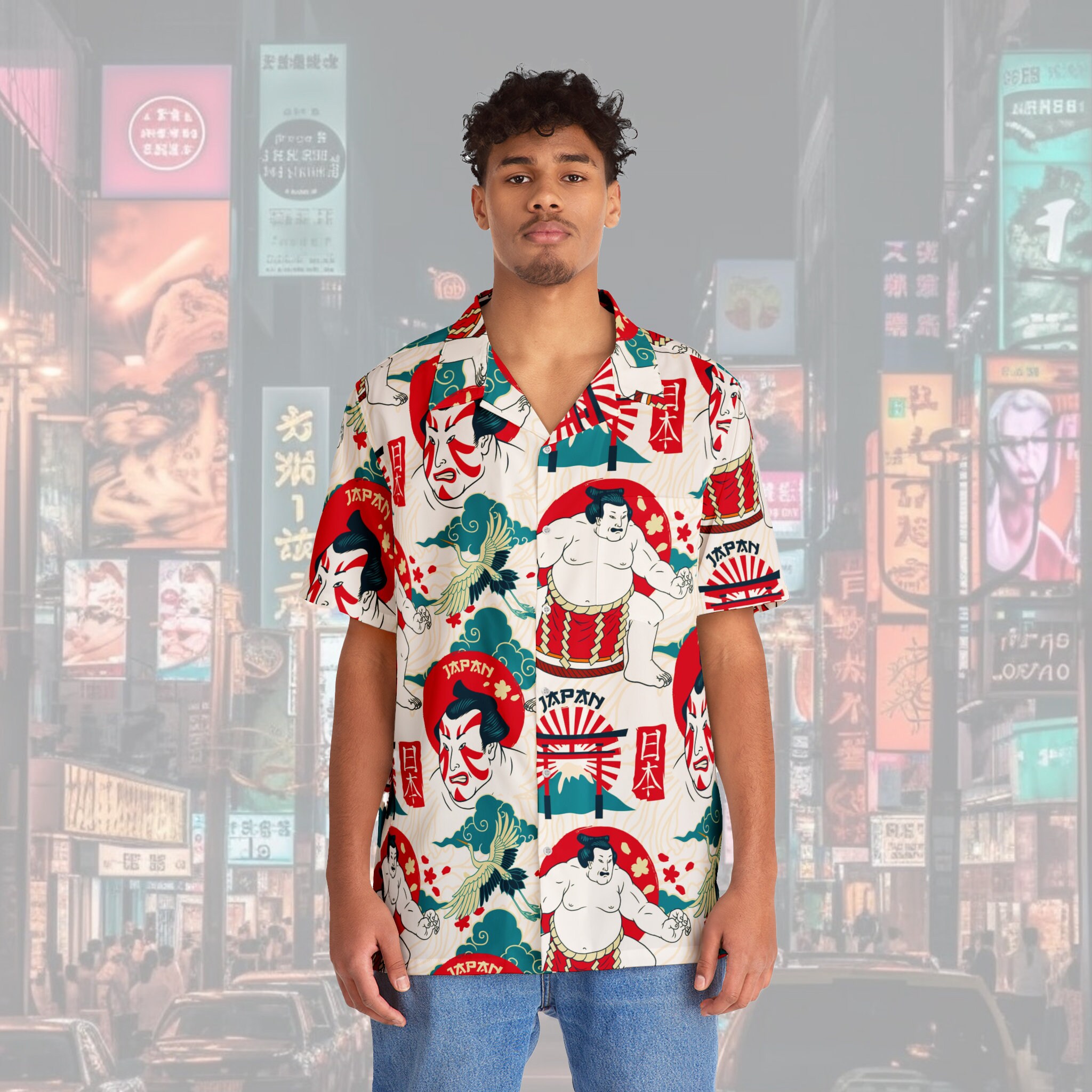 Japanese Sumo Hawaiian Shirt Retro Style, Japan, Sumo, Sumo Wrestler ...