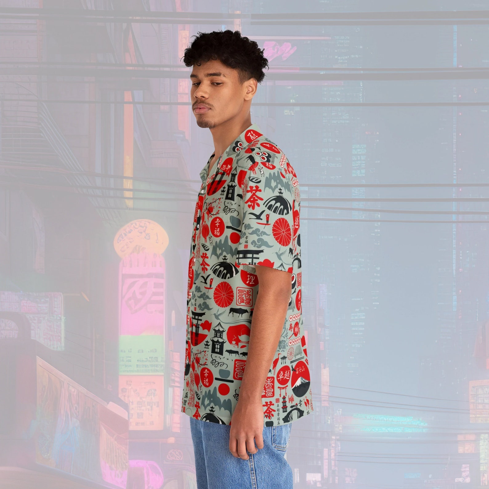 Japan Icons Men's Hawaiian Style Shirt, Japan, Japanese, Tori Gate ...