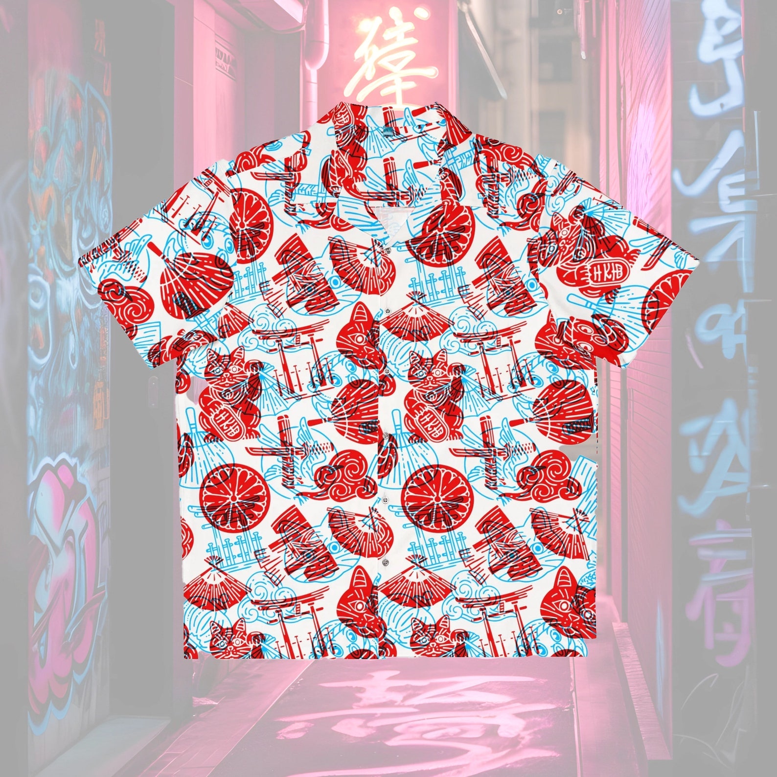 Japanese Pattern Men's Hawaiian Shirt, Hawaiian Shirt, Japan, Tori Gate ...