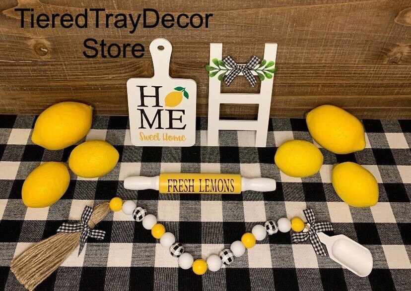 Home Sweet Home Lemon Home Decor Bundle Summer Tiered Tray Decor Bundle ...