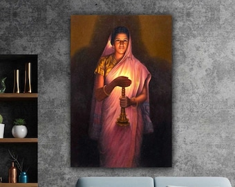 Raja Ravi Varma Paintings Lady With Lamp Original