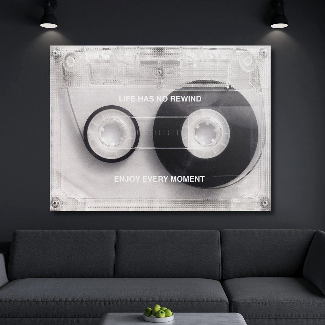 Life Has No Rewind Cassette Canvas Ready to Hang, Motivational Quote ...