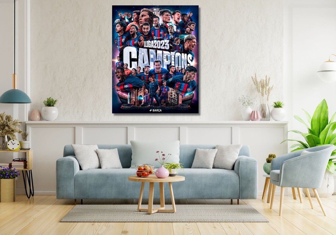 FC Barcelona 2023 LA Liga Champion Canvas Wall Art, Barcelona Poster ...