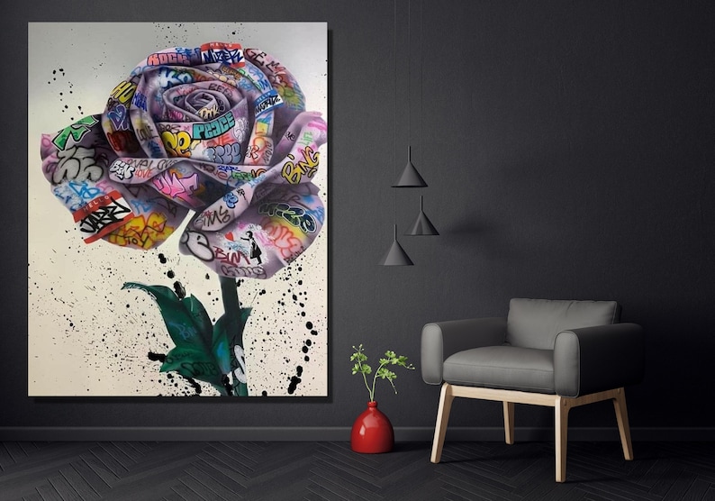 Graffiti Rose Banksy Wall Art Rose Graffiti Wall Décor Banksy Graffiti ...
