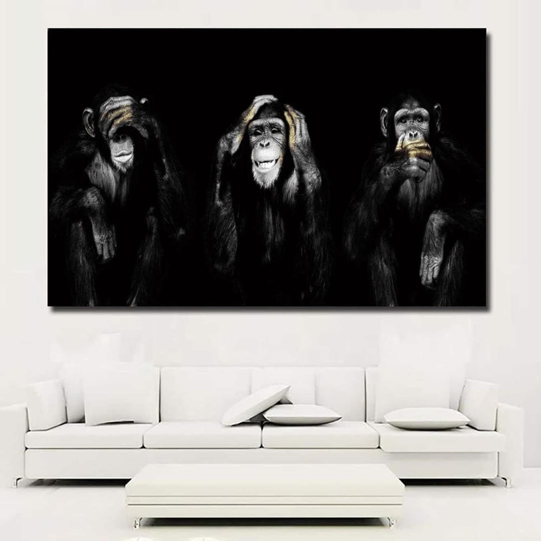3 Wise Monkeys Dark 3 Funny Monkey Canvas Wall Art Big Size Poster ...