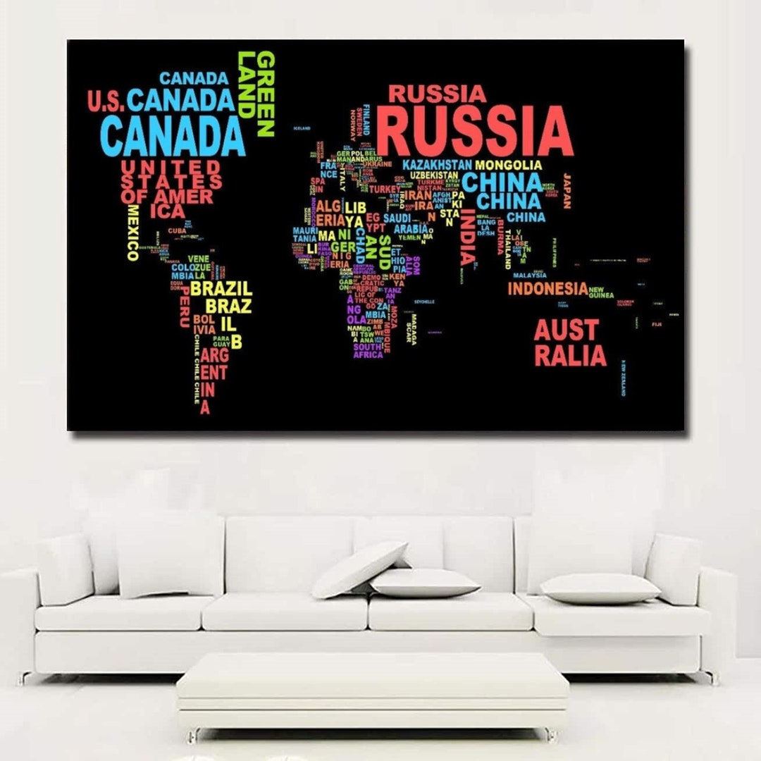 Map of the World Canvas, Map World Map Wall Art, Map of the World, Map ...