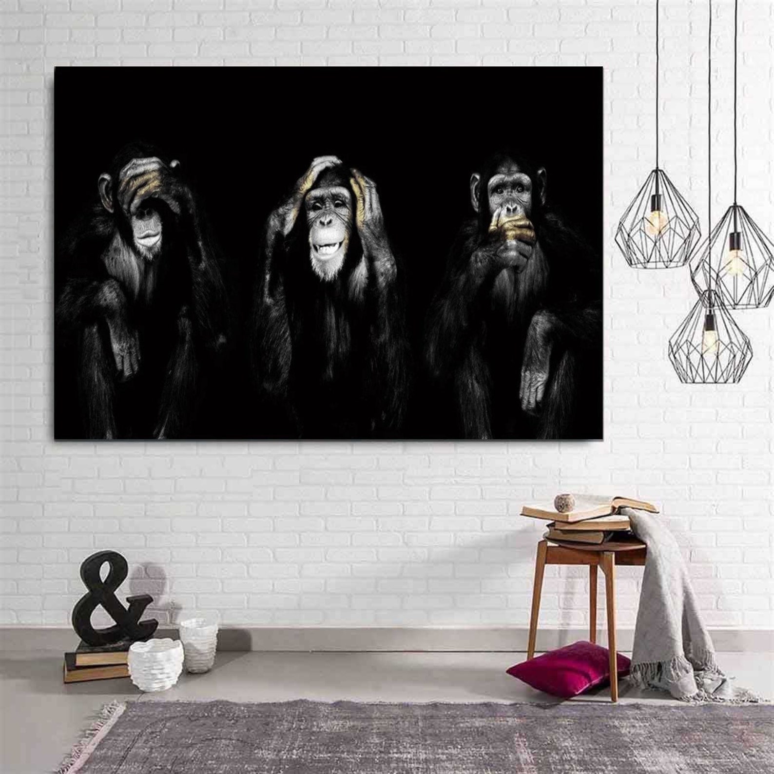 3 Wise Monkeys Dark 3 Funny Monkey Canvas Wall Art Big Size Poster ...