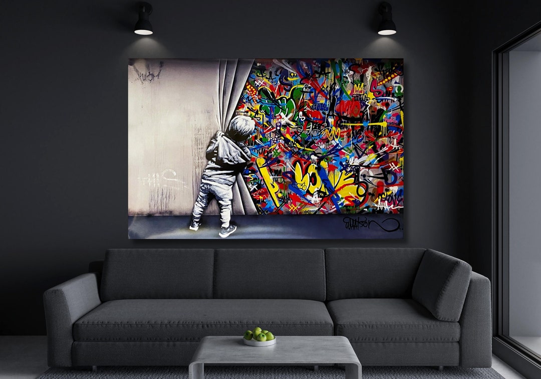 Child Banksy Wall Art Canvas, Banksy Child Canvas Art,graffiti Canvas ...