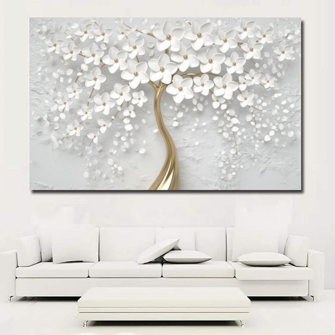 Gold White Ferret Flowers Glass Print White Ferret Flowers Glass Wall ...