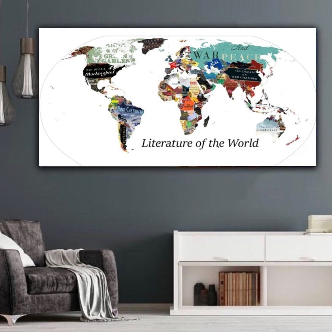 Literature Map for School Literary Poster Literature World Map Wall Art ...