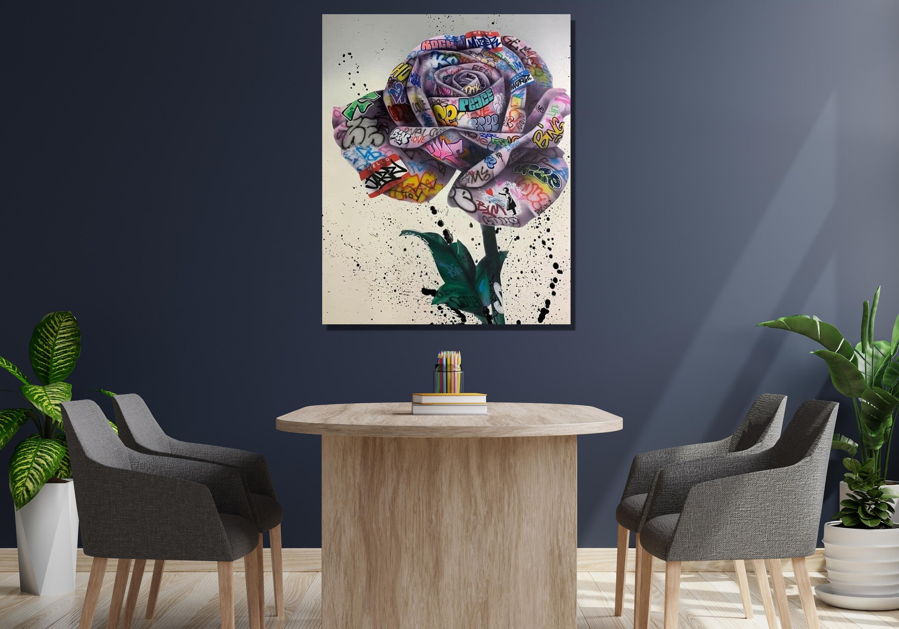Graffiti Rose Banksy Wall Art Rose Graffiti Wall Décor Banksy Graffiti ...