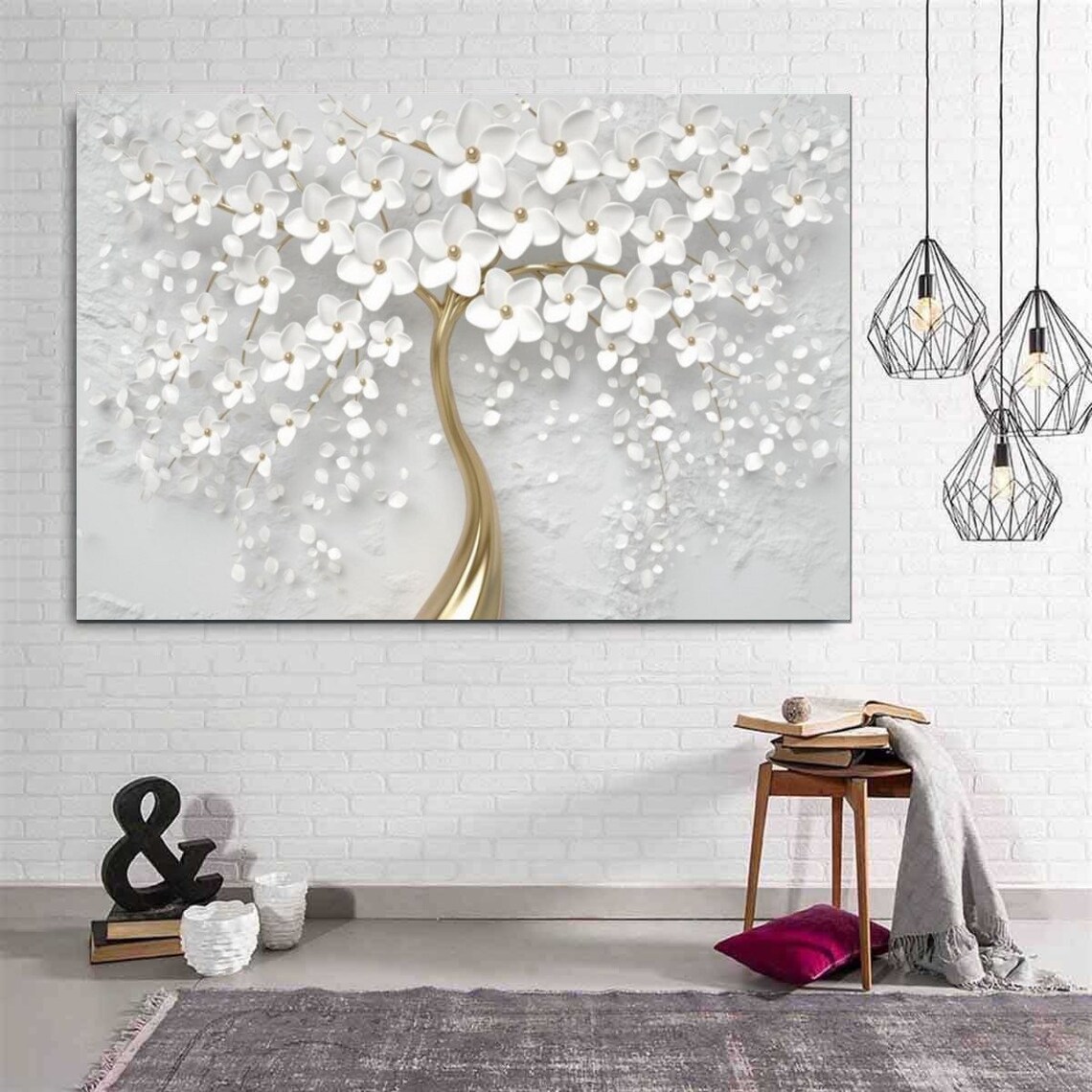 Gold White Ferret Flowers Glass Print White Ferret Flowers Glass Wall ...