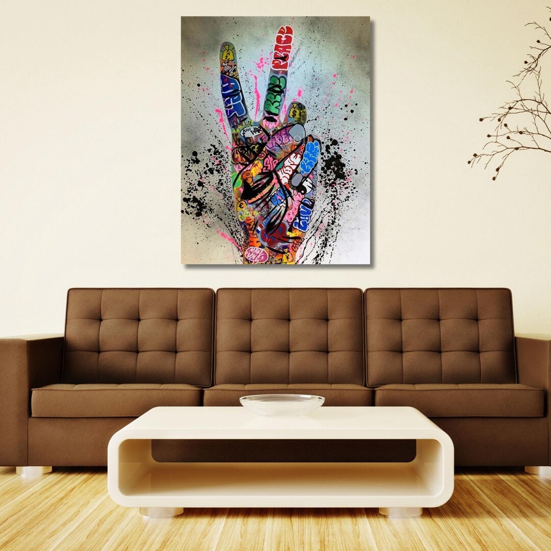 Banksy Victory Sign Graffiti Ready-to-hang Wall Art Decor Hand Gesture ...