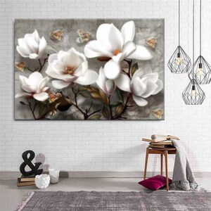 White Magnolia Painting Art Gift for Home Magnolia Canvas Print Floral ...