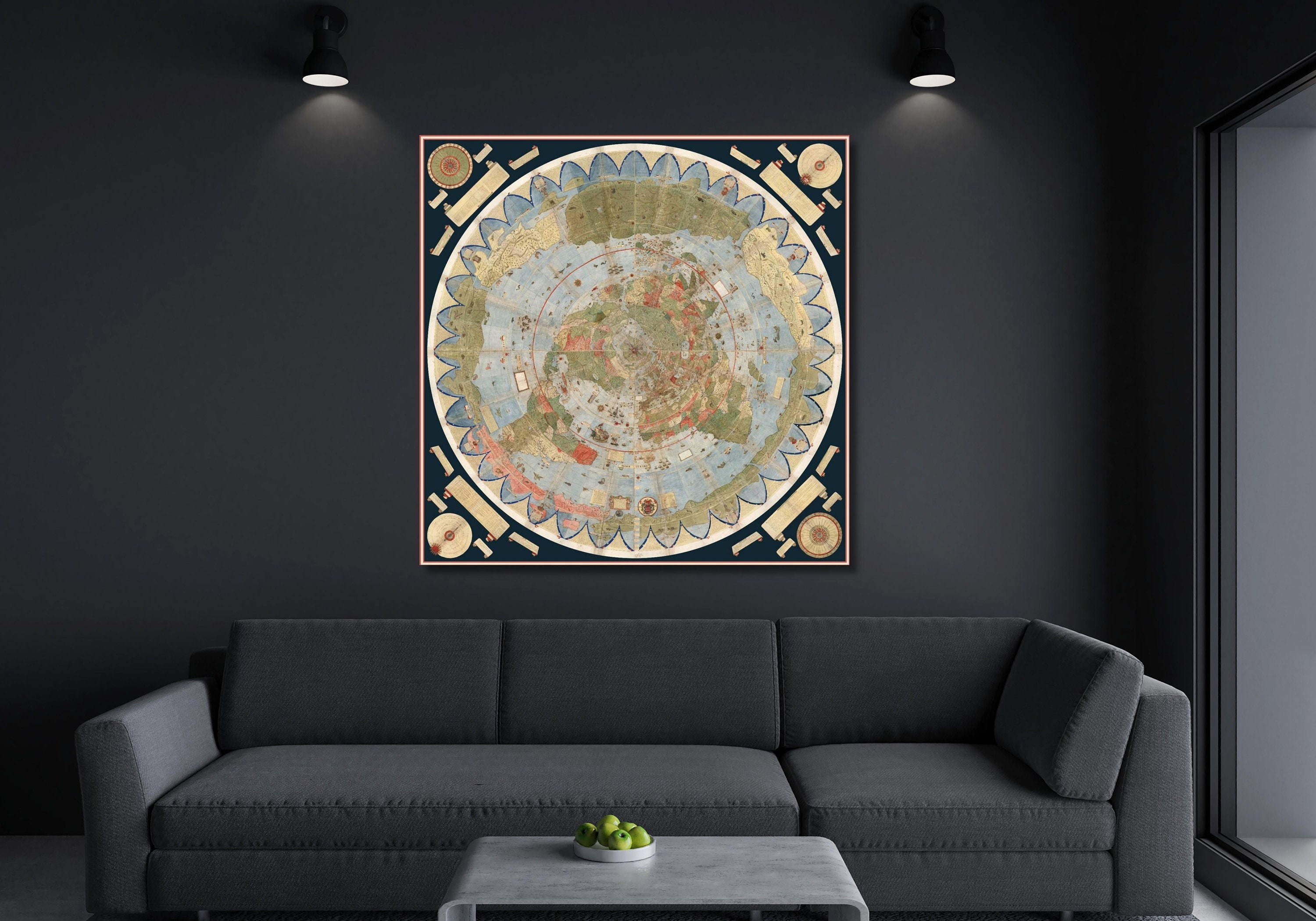 Flat Earth Map Canvas,flat Earth Poster,large World Map Wall Chart,15th ...