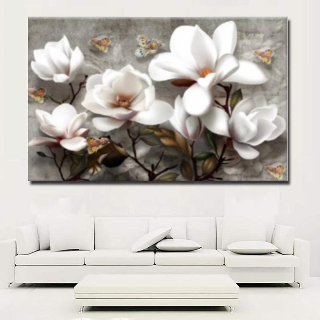 White Magnolia Painting Art Gift for Home Magnolia Canvas Print Floral ...