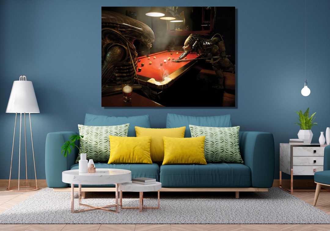 Alien Vs Predator Playing Billiards Print Canvas,home Decor Hand Made ...