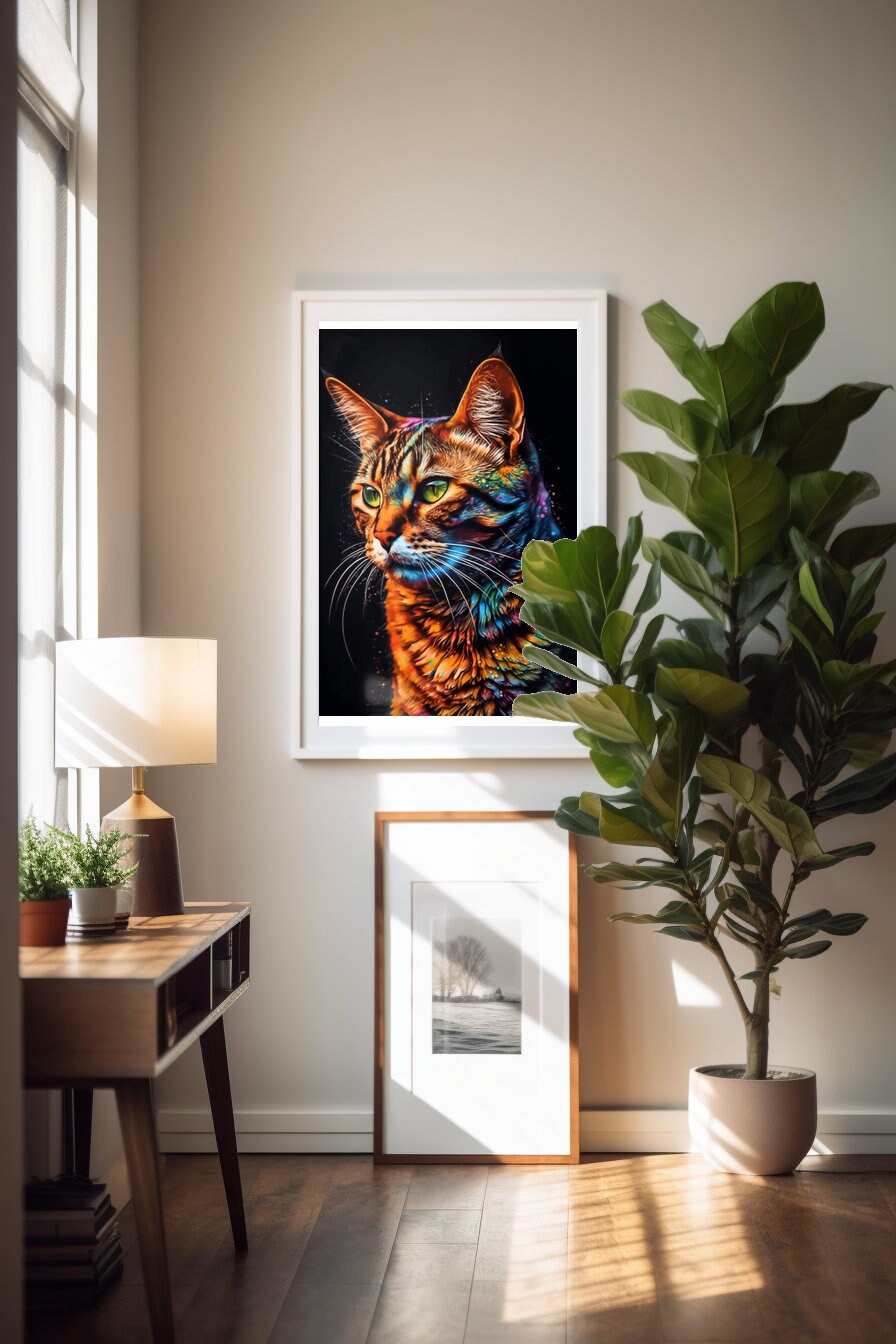 Colorful Bengal Cat Digital Poster - Etsy