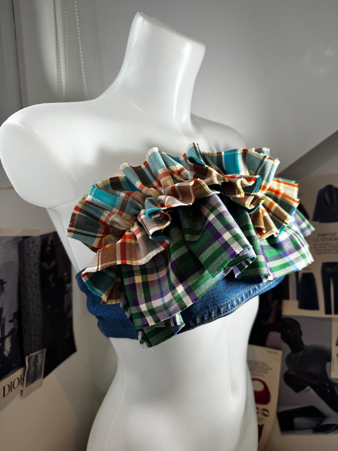 Reworked Long Denim Skirt With Little Frill Bra Top / Levis Custom Made ...