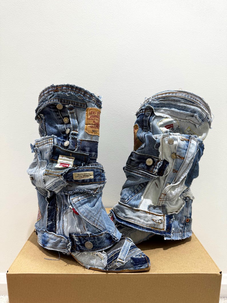 Reworked Denim Boots UK 3 - Etsy