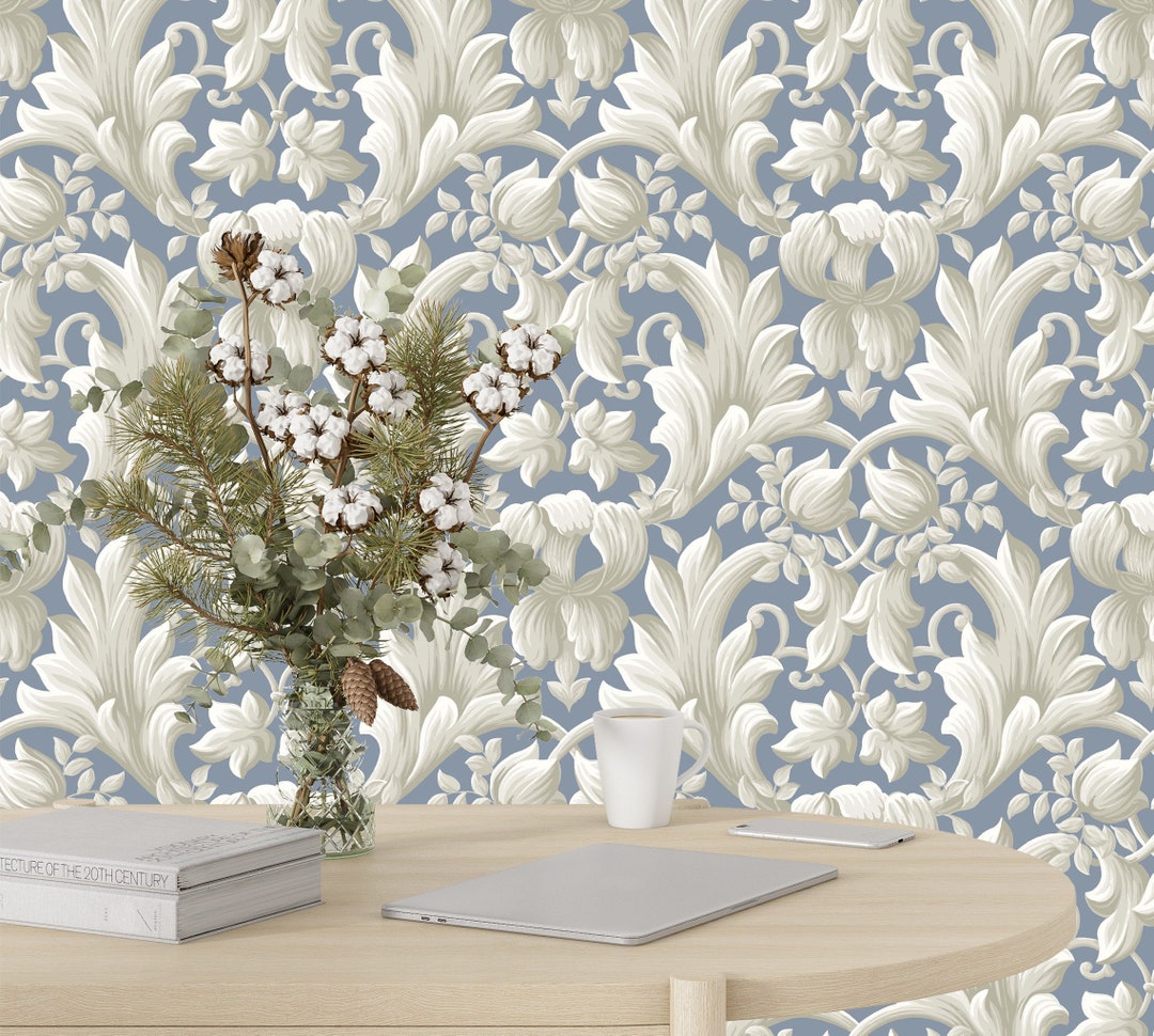 Wallpaper Modern Damask Wallpaper Green/turquoise Design Peel and Stick ...