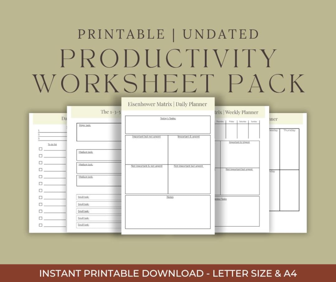 Productivity Worksheet Pack | 11 Printable Pages | Time Management ...