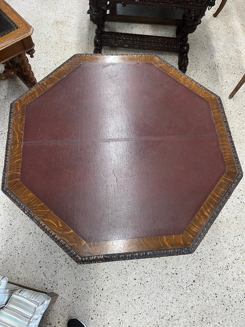 19th Century English Oak Octagonal Library Table - Etsy