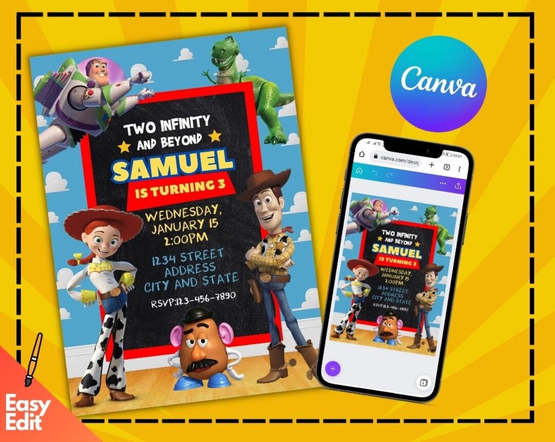 Invitación de fiesta de cumpleaños de Toy Story EDITABLE, Buzz Light ...