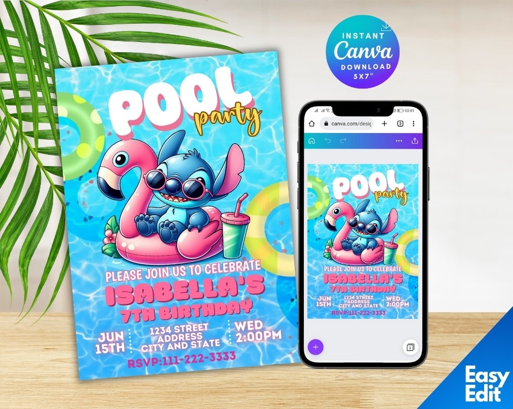 Invitación de cumpleaños de Stitch / Invitación de fiesta de fiesta en ...