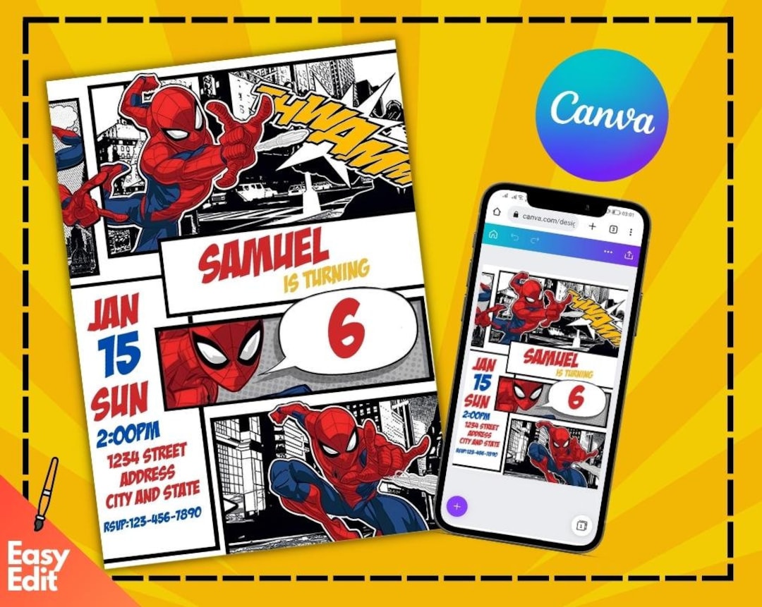 Plantilla de invitación de Spiderman / Invitación de fiesta de ...