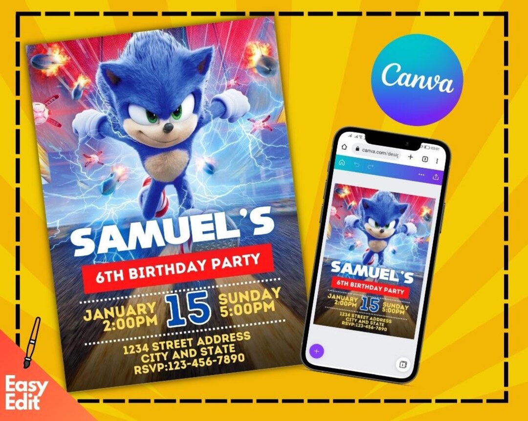 Sonic Invitation Sonic Birthday Invitation Sonic Party Invite Printable ...