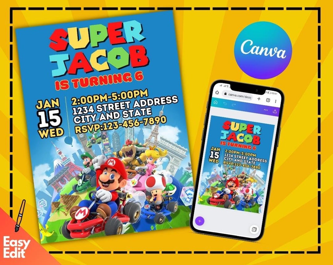 Mario Kart Invitation | Super Mario Kart | Digital Download | Editable ...