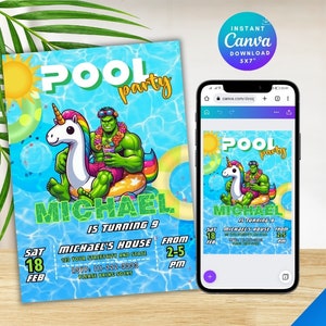Hulk Birthday Invitation, Hulk Pool Party, Hulk Invitation, Hulk Pool ...
