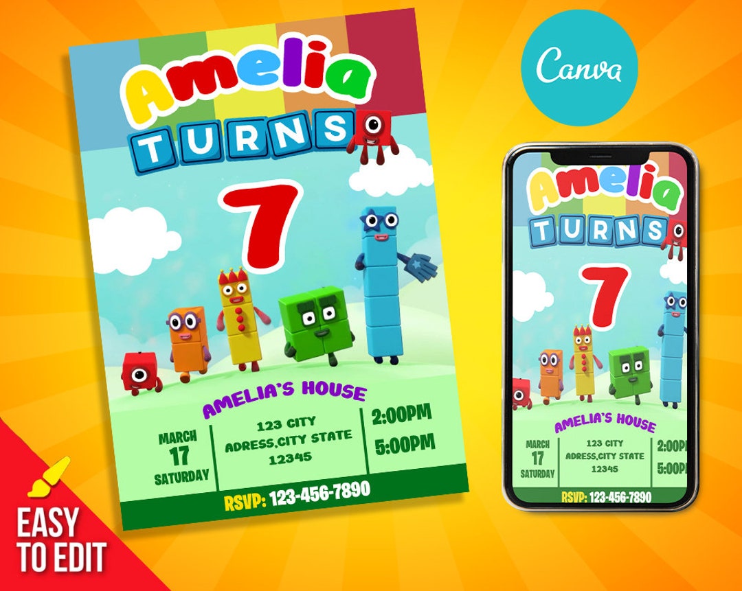 Numberblocks Birthday Invitation Numberblocks Party Invite Printable ...