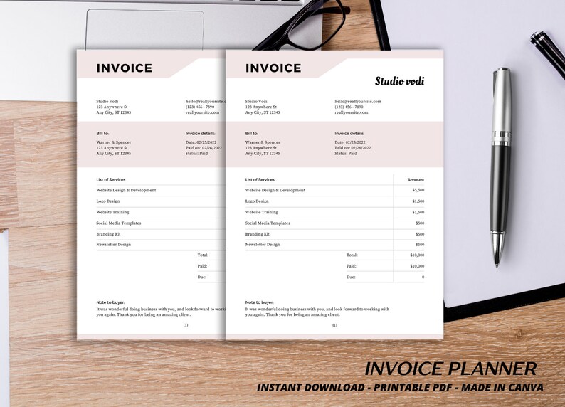 White and Pink Invoice Letter Template .pdf, Editable Invoice Template ...
