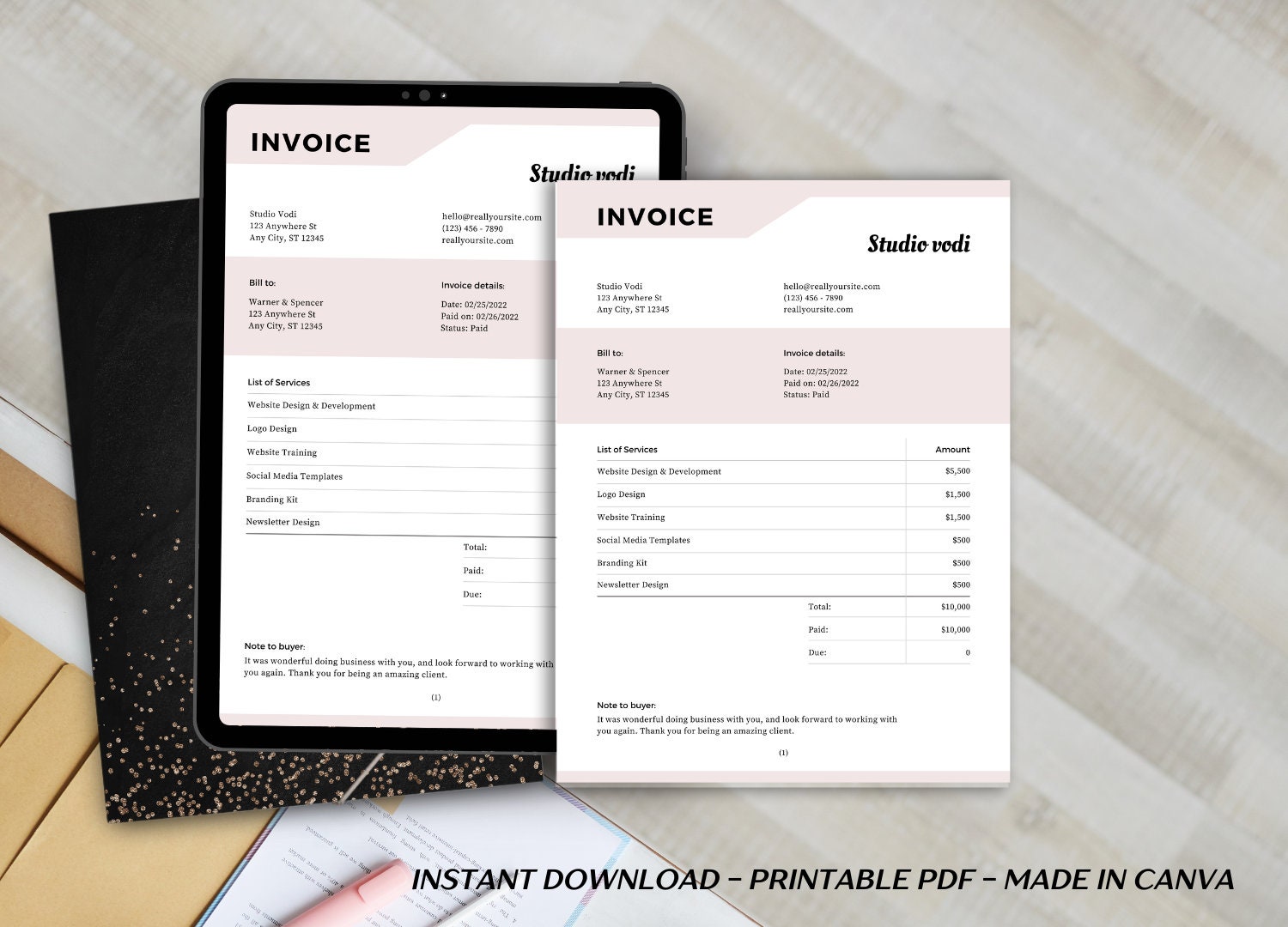 White and Pink Invoice Letter Template .pdf, Editable Invoice Template ...