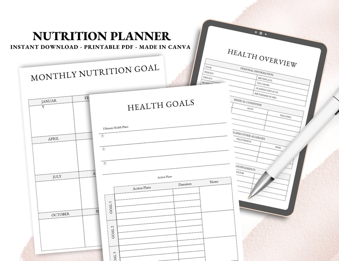 Daily Food Journal & Nutrition Chart Printable Template, Food Log, Meal ...