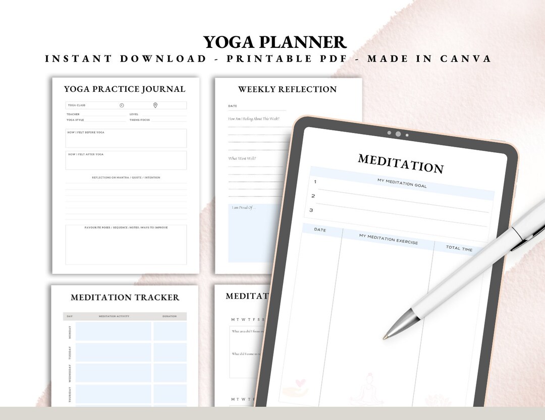 Printable Yoga Planner, Digital Yoga Planner , Digital Minimalist Yoga ...