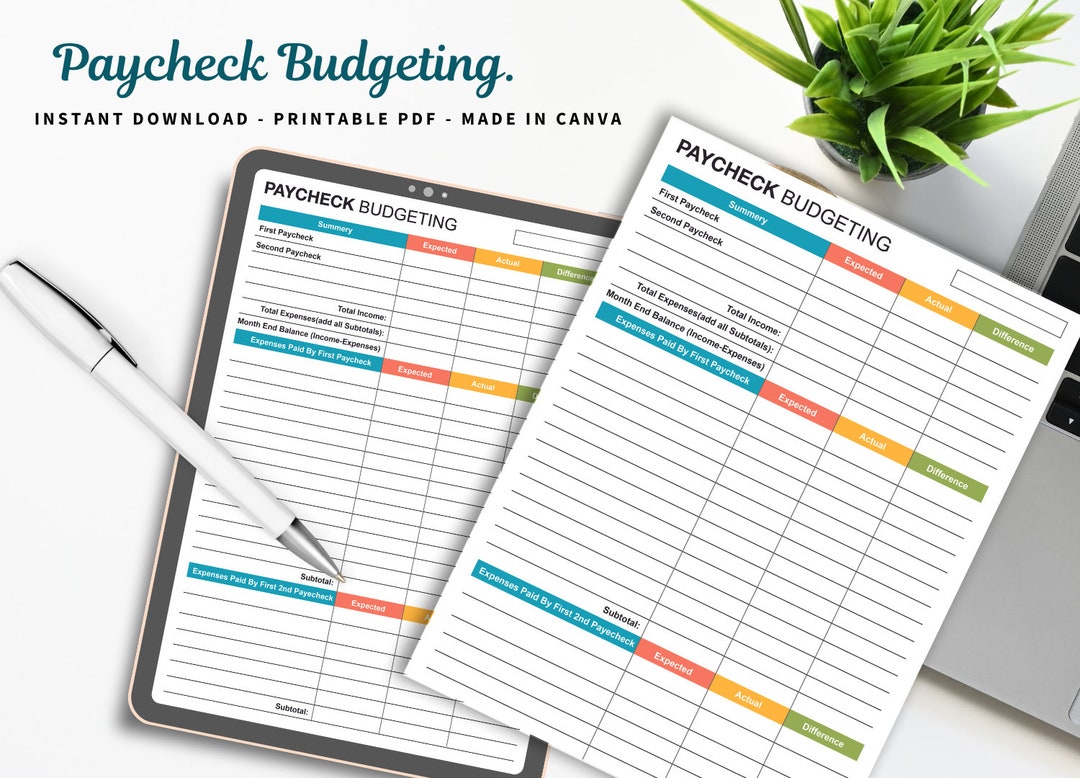 Paycheck Budget Overview Template Printable, Paycheck Budget Printable ...