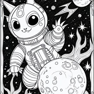 Cute Space Creature Coloring Pages for Adults, Printable Space Creature ...