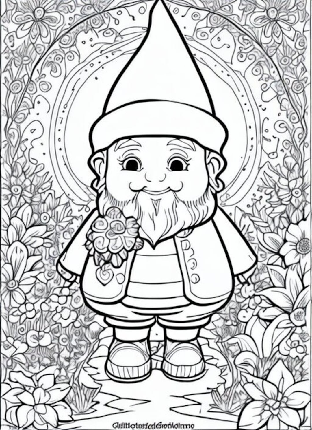 Cute Gnomes Coloring Pages for Adults, Printable Garden Gnomes, 25 ...