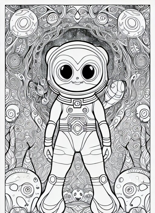Cute Space Creature Coloring Pages for Adults, Printable Space Creature ...