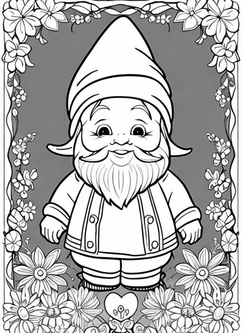 Cute Gnomes Coloring Pages for Adults, Printable Garden Gnomes, 25 ...
