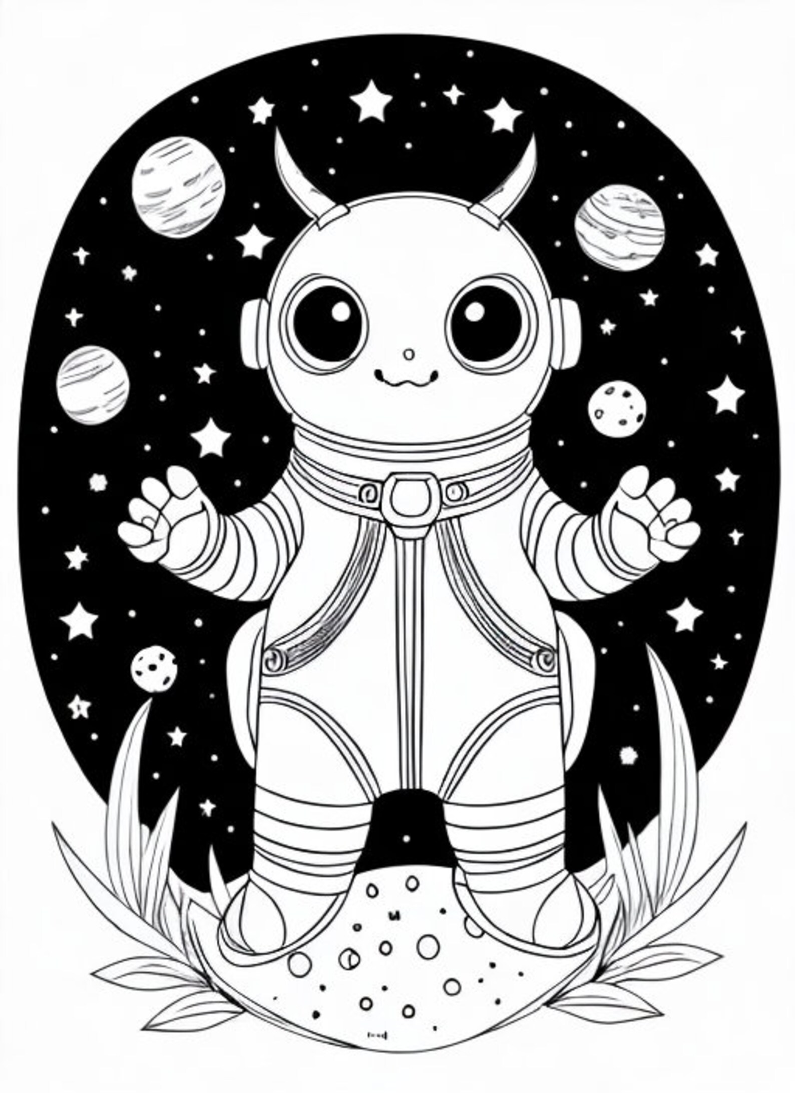 Cute Space Creature Coloring Pages for Adults, Printable Space Creature ...